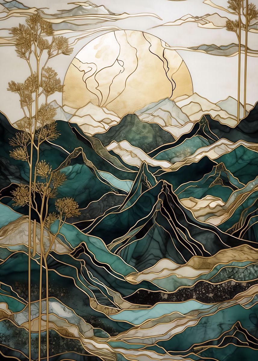 'Abstract Mountain Sunset' Poster, picture, metal print, paint by ...