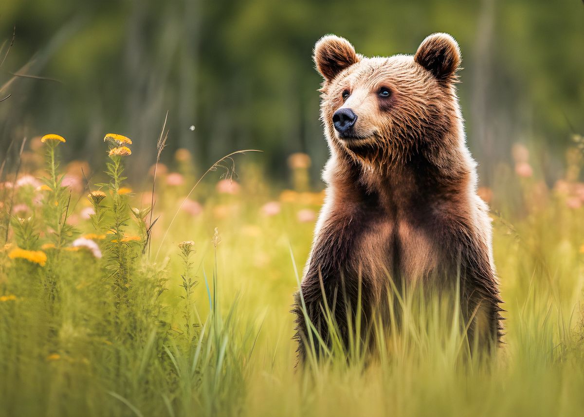 'Grizzly bear in a meadow' Poster by Alan Frijns | Displate