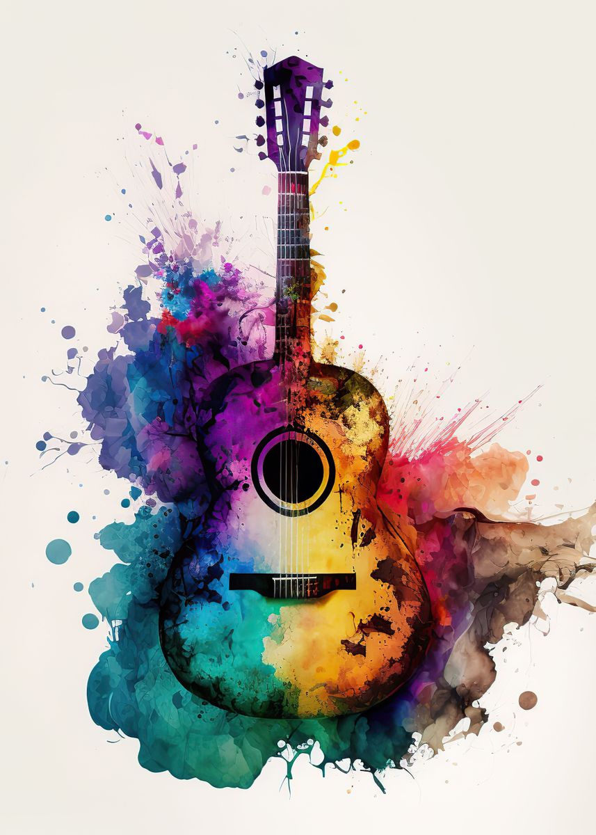 'Guitar watercolor' Poster, picture, metal print, paint by Raheel ...
