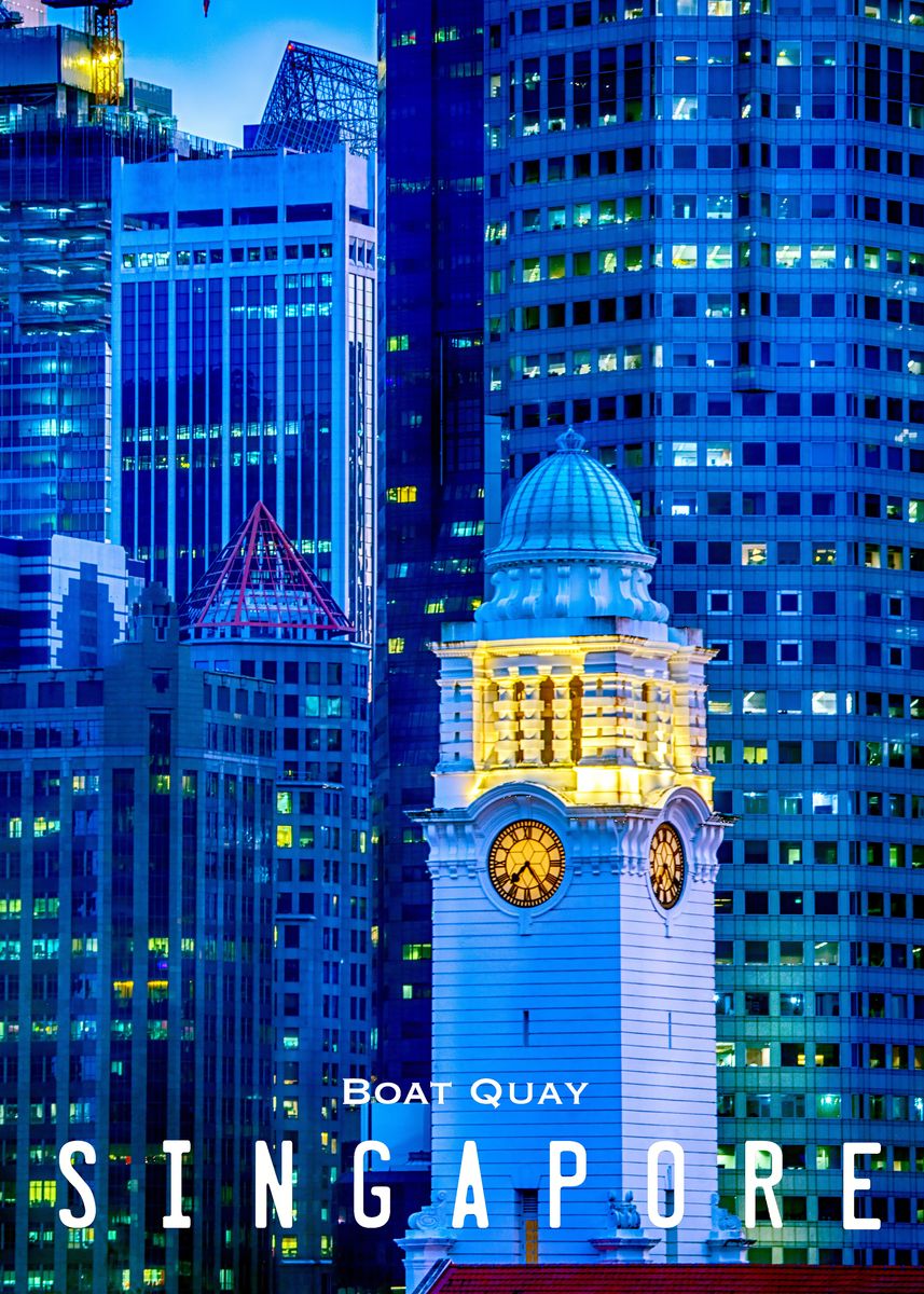 'Singapore Boat Quay' Poster, picture, metal print, paint by John ...