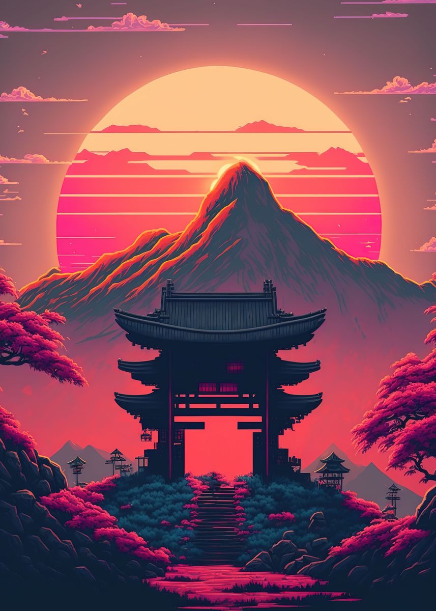 'japan landscape' Poster, picture, metal print, paint by MatiasCurrie ...