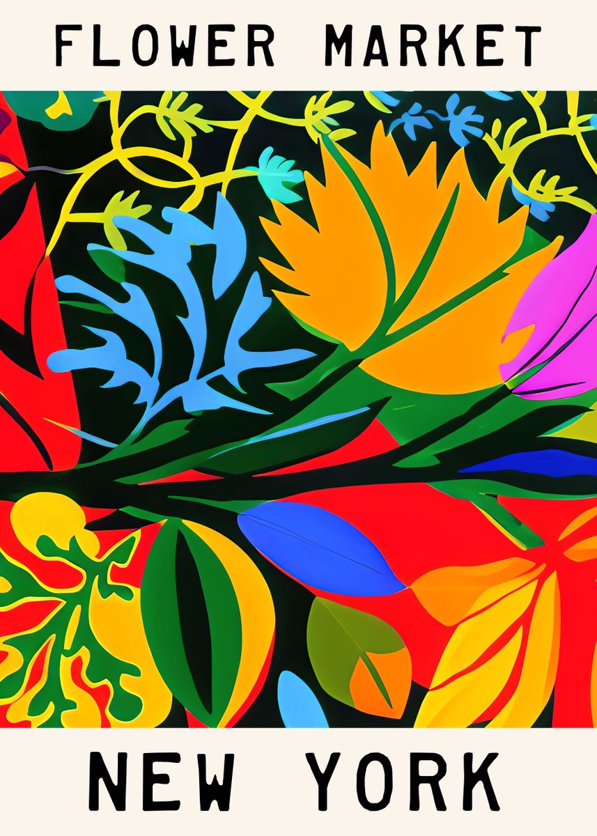 'New York Floral Market' Poster, picture, metal print, paint by BluePinkPanther | Displate