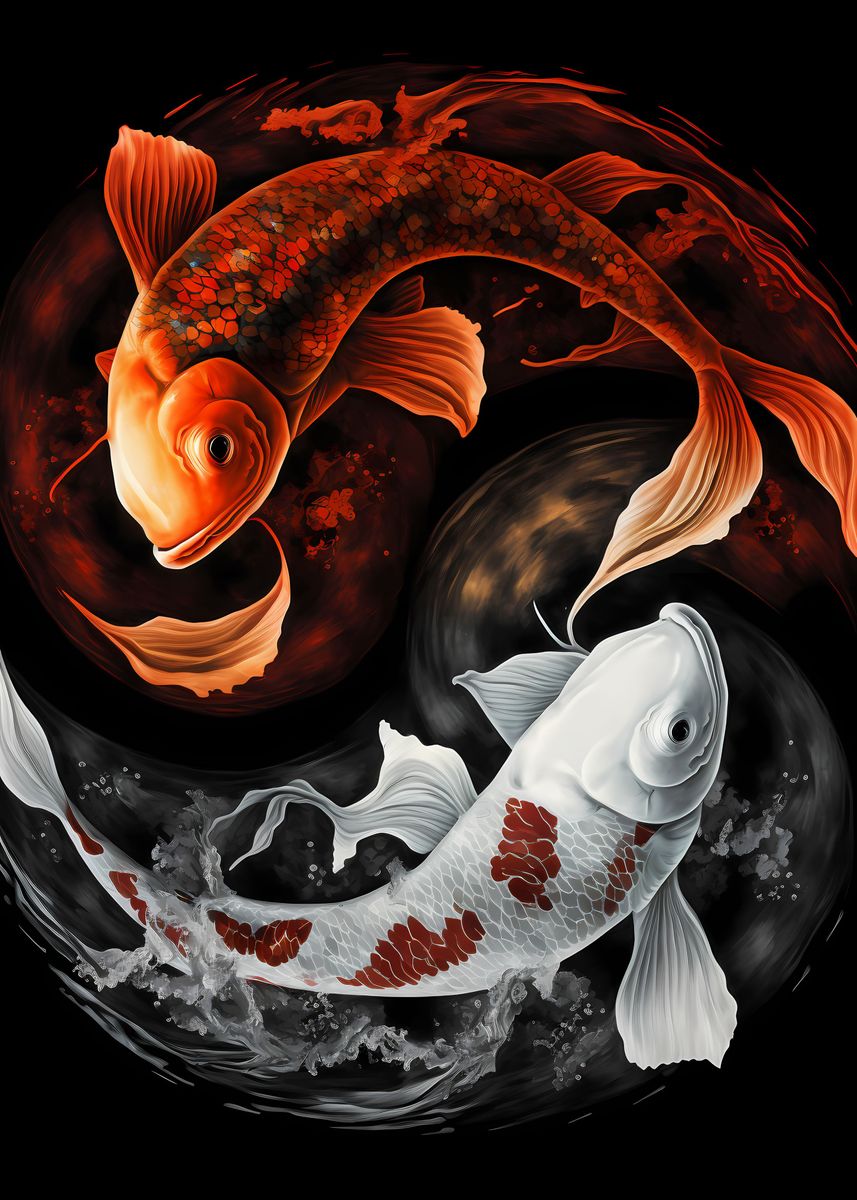 'Red White Koi Circle' Poster, picture, metal print, paint by Upscale ...