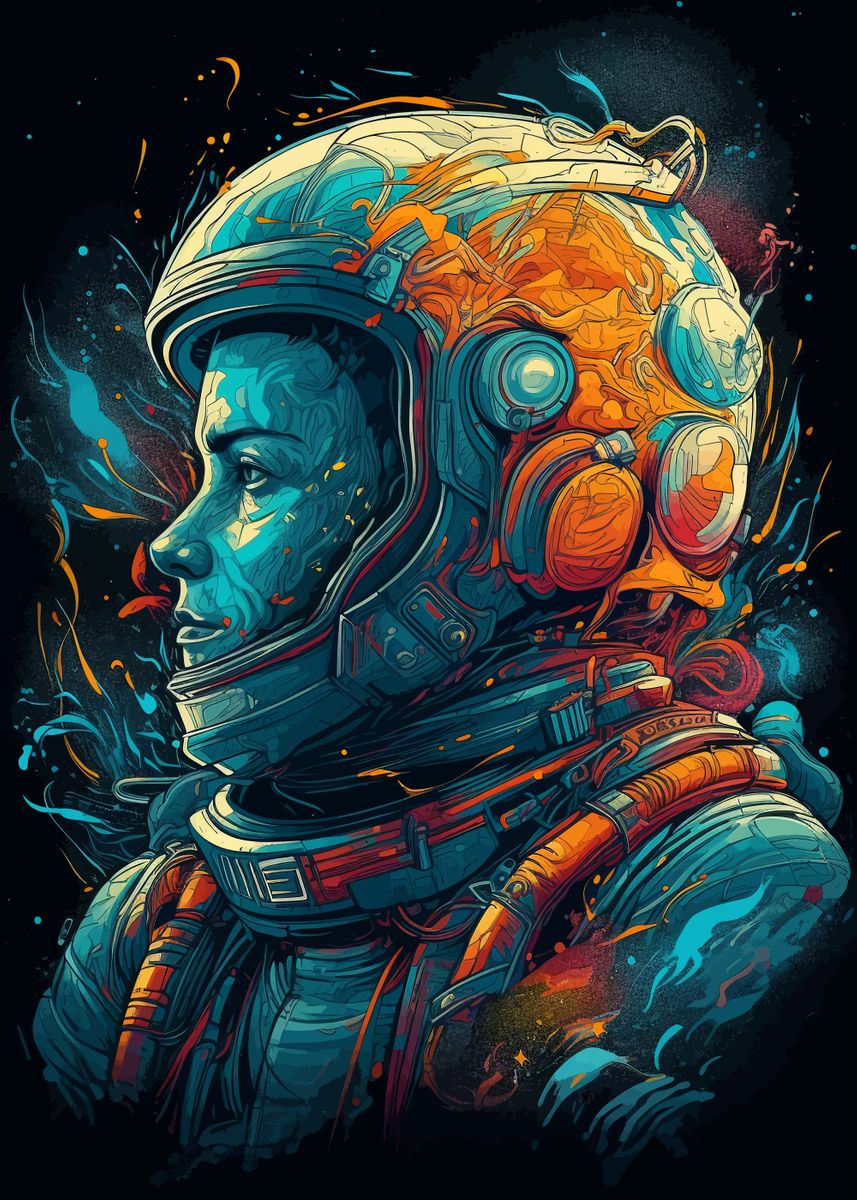 'Astronaut Colorful Swirls' Poster, picture, metal print, paint by ...