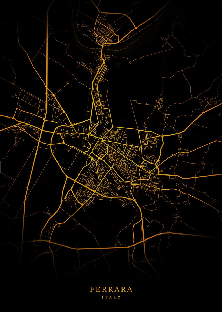 'Ferrara City Map Gold' Poster, picture, metal print, paint by Trulaf ...