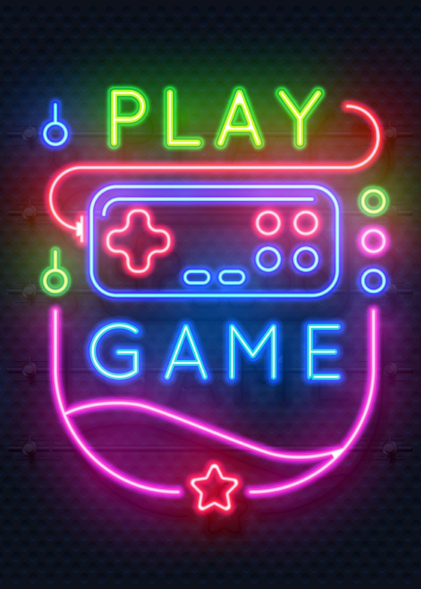 'Play Game Neon Gaming' Poster, picture, metal print, paint by Bailey ...