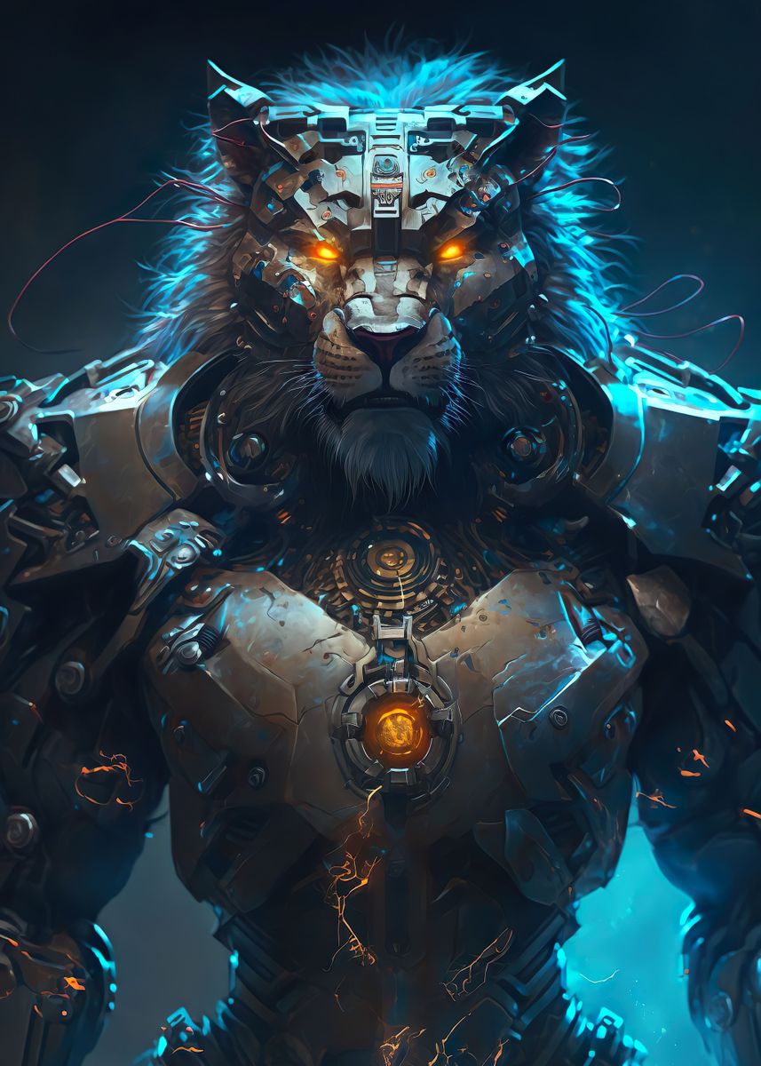 'Mecha Lion Cyberpunk ' Poster, picture, metal print, paint by Ians ...