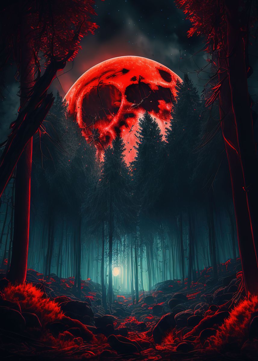 'Red moon forest dark ' Poster by Anime Manga | Displate