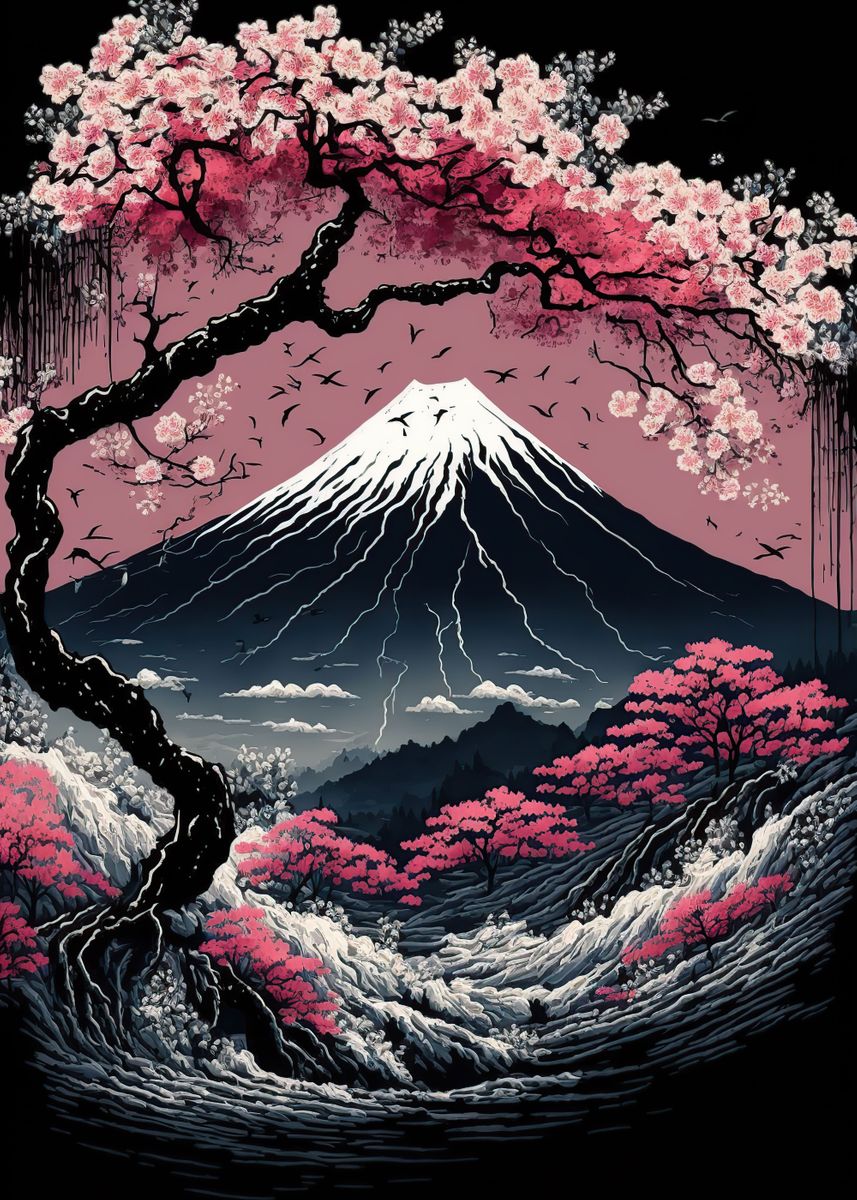 'Japanese cherry blossoms' Poster, picture, metal print, paint by ...