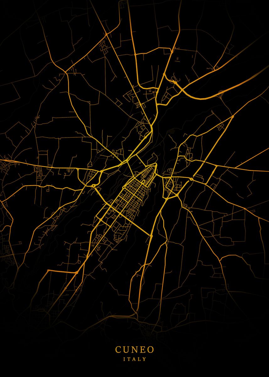 'Cuneo City Map Gold' Poster, picture, metal print, paint by Trulaf ...