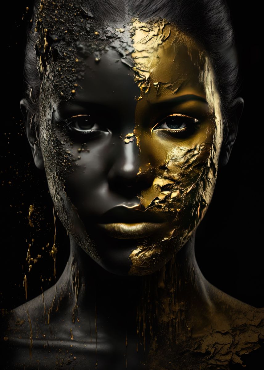 'Afro girl Black Gold skin' Poster, picture, metal print, paint by ...