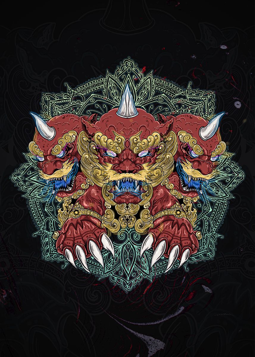 'Japanese Cerberus Lion Dog' Poster, picture, metal print, paint by ...