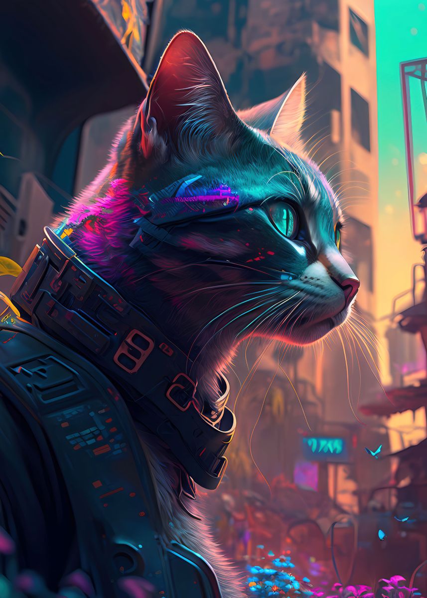 'Cat' Poster, picture, metal print, paint by Sky Creative | Displate