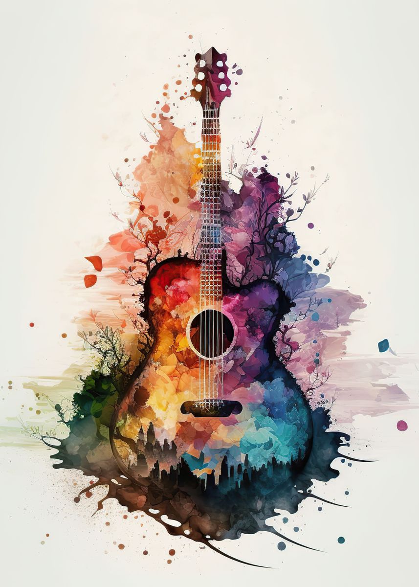 'Guitar watercolor' Poster by Raheel Hollis | Displate