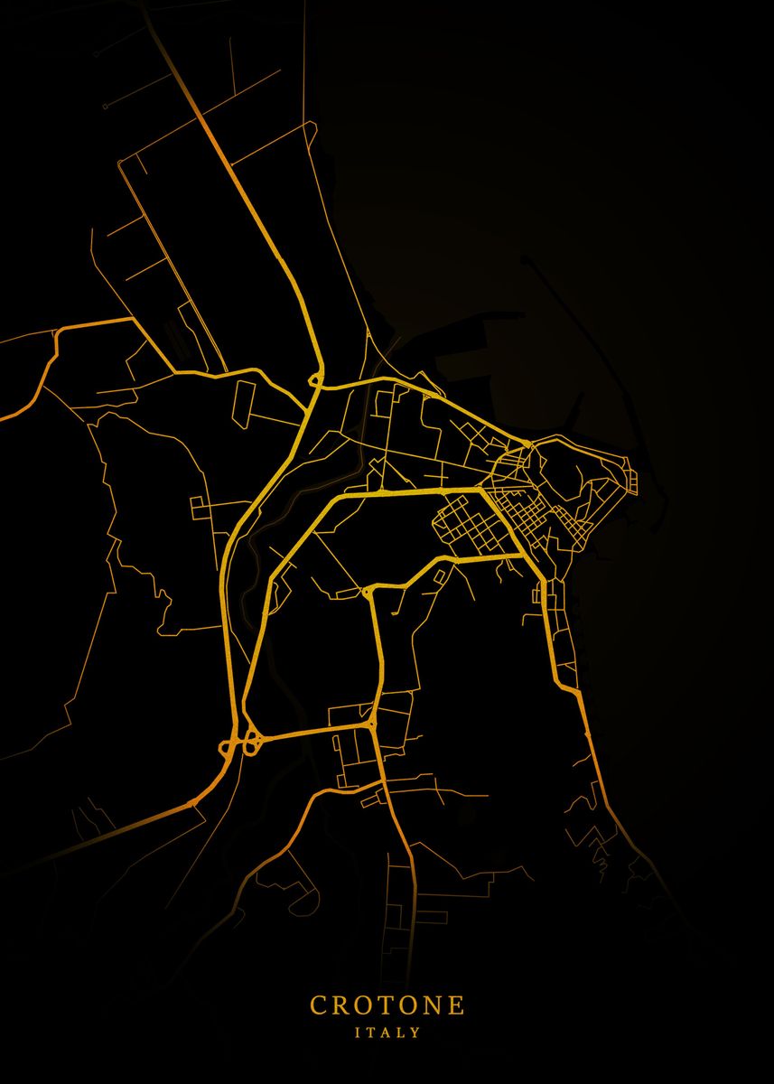 'Crotone City Map Gold' Poster, picture, metal print, paint by Trulaf ...
