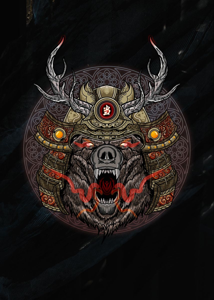 'Japanese Bear Ronin Shogun' Poster, picture, metal print, paint by ...