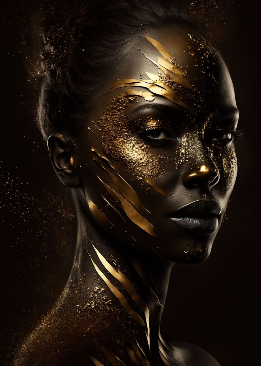 'Afro Woman Black Gold skin' Poster, picture, metal print, paint by ...
