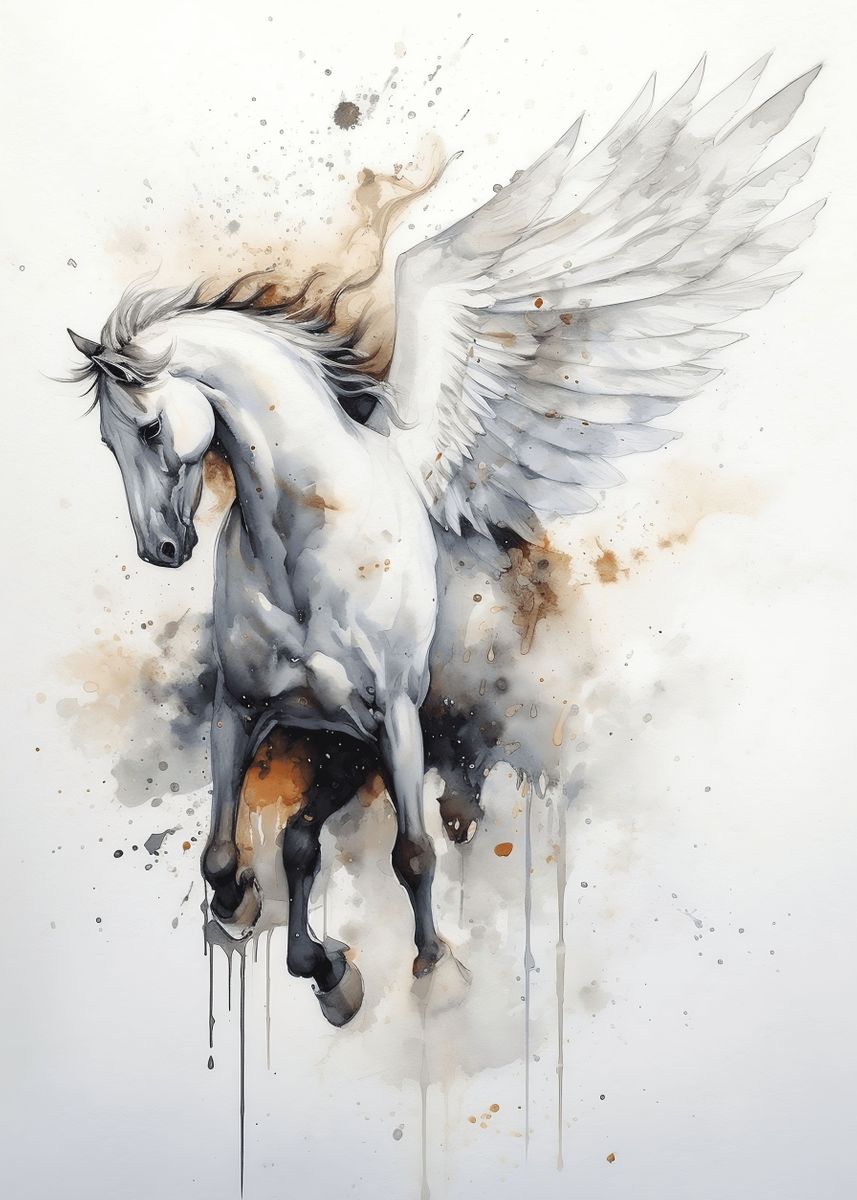 'Pegasus Takes Flight' Poster, picture, metal print, paint by Rui Almeida | Displate