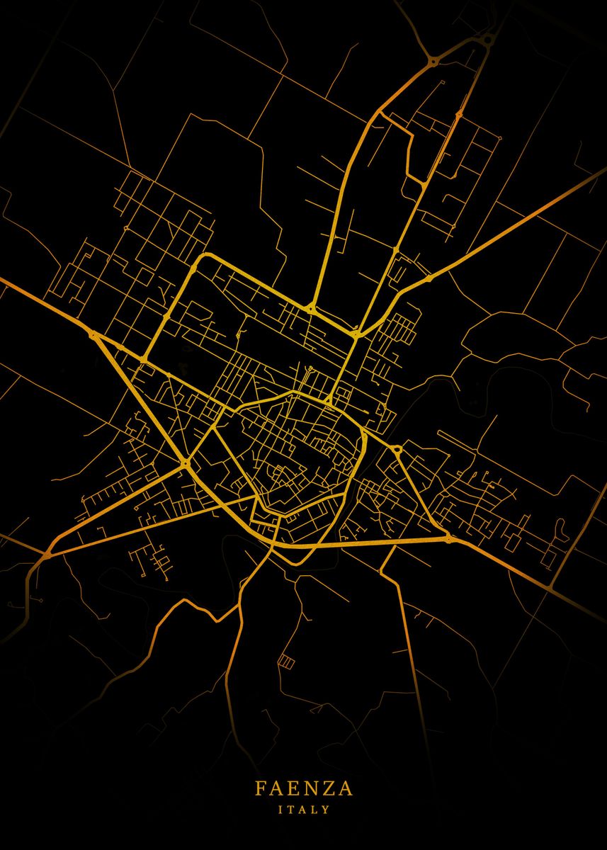 'Faenza City Map Gold' Poster, picture, metal print, paint by Trulaf Design | Displate