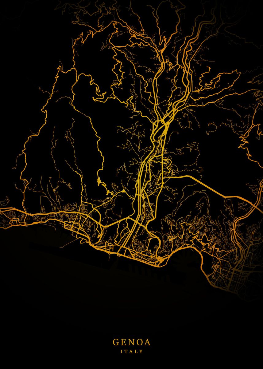 'Genoa City Map Gold' Poster, picture, metal print, paint by Trulaf ...