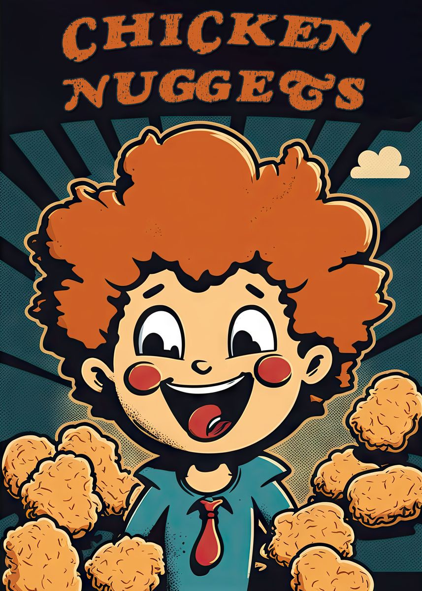 'Cartoon ChickenNuggets Kid' Poster, picture, metal print, paint by ...