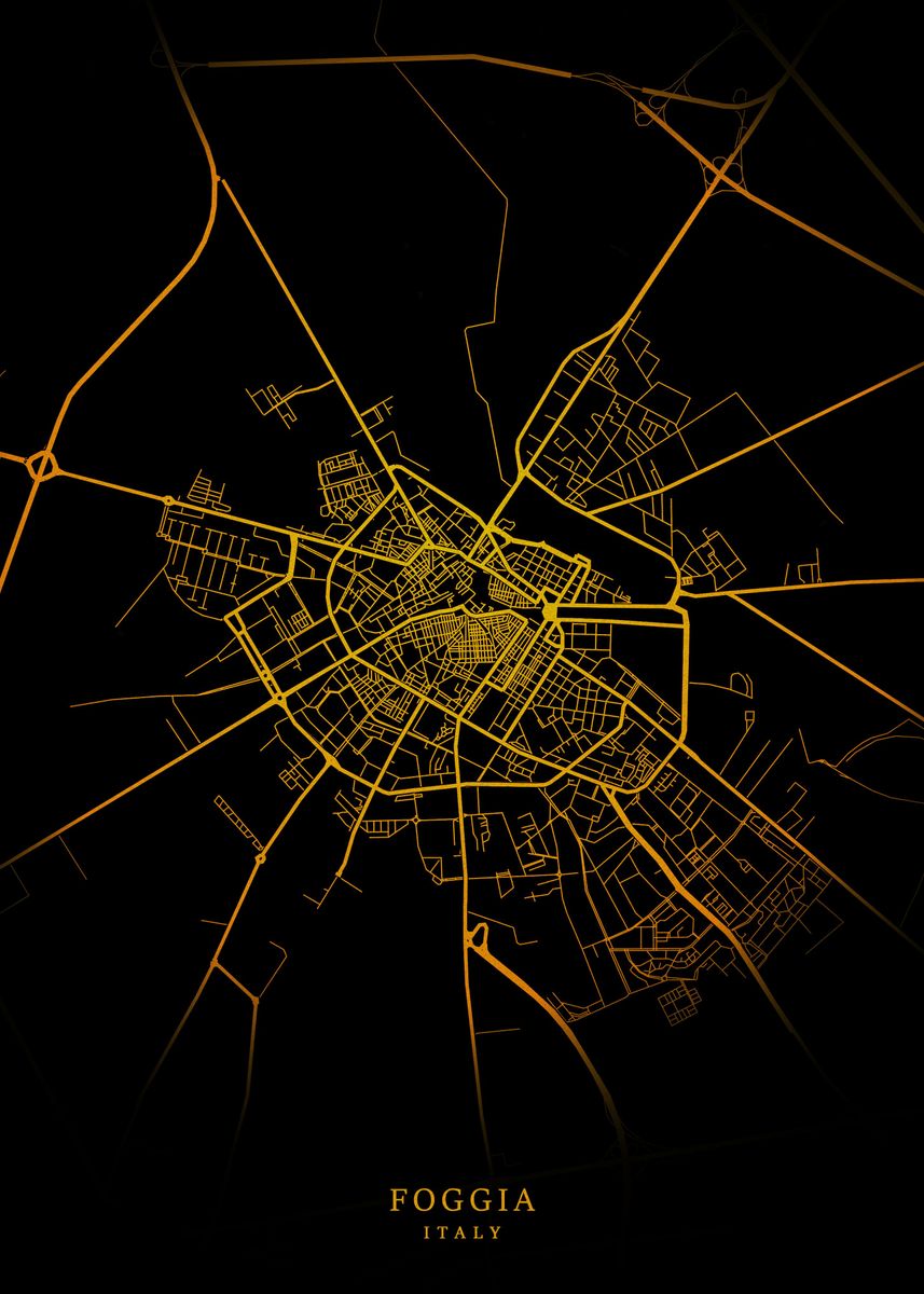 'Foggia City Map Gold' Poster, picture, metal print, paint by Trulaf Design | Displate