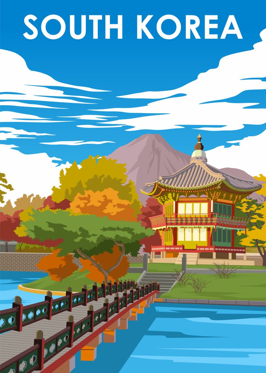'South Korea Travel Poster' Poster, picture, metal print, paint by Jorn ...