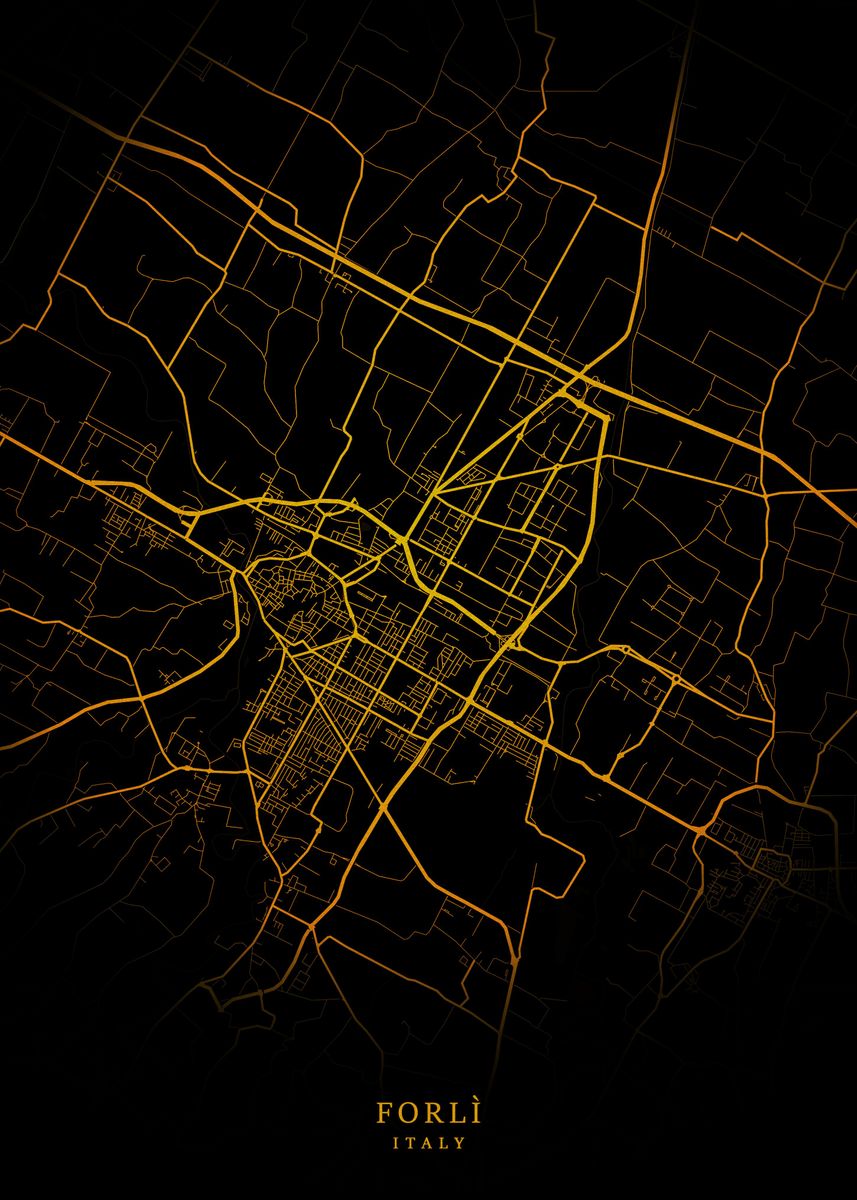 'Forl City Map Gold' Poster, picture, metal print, paint by Trulaf Design | Displate