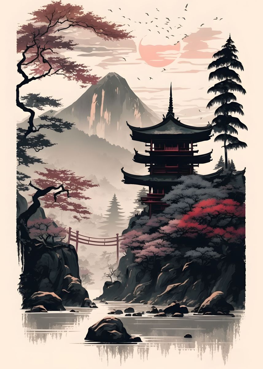 'Japanese Landscape 5' Poster, picture, metal print, paint by 1x Merch ...