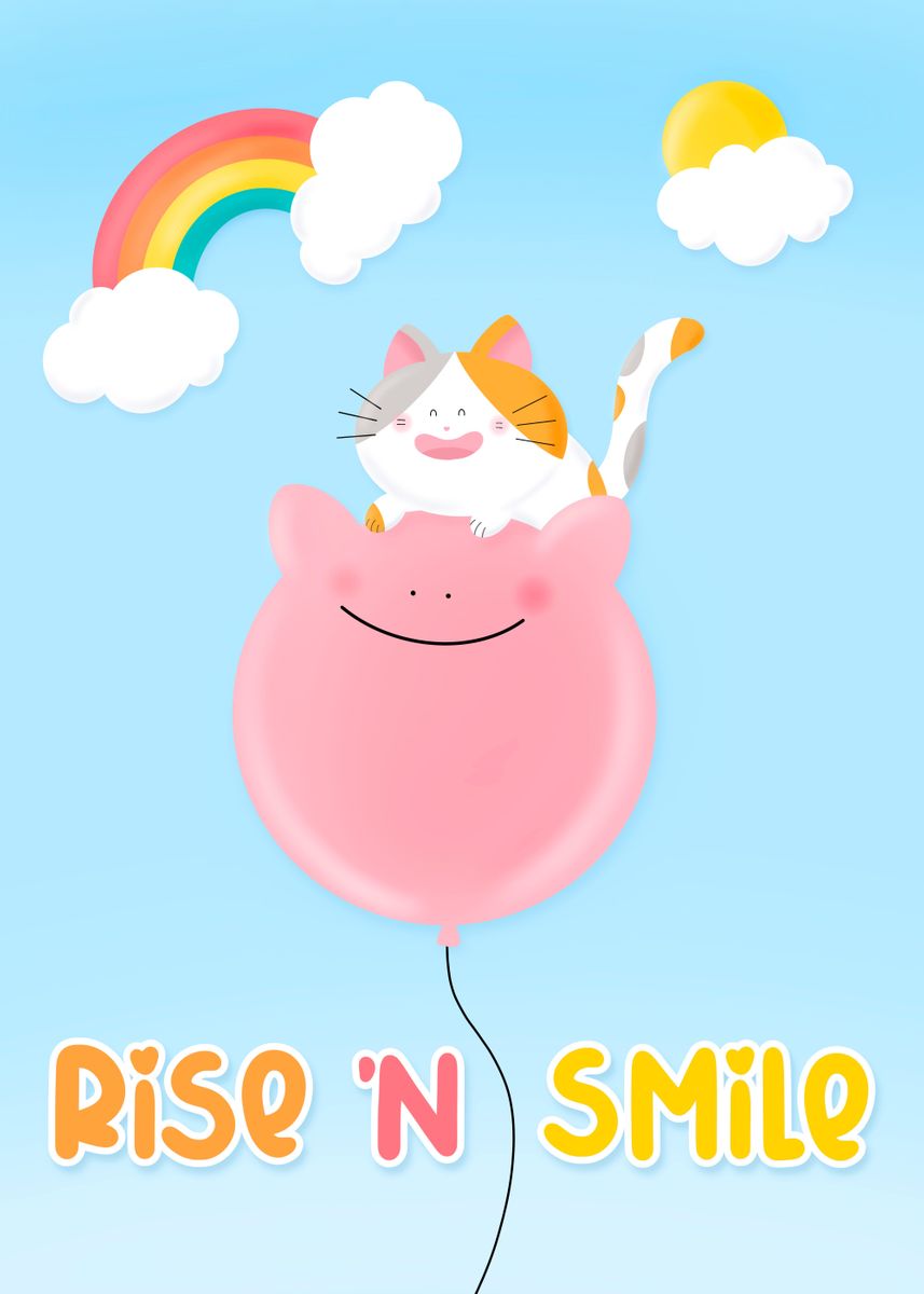 'Rise and Smile Cute Cat' Poster, picture, metal print, paint by Ting ...