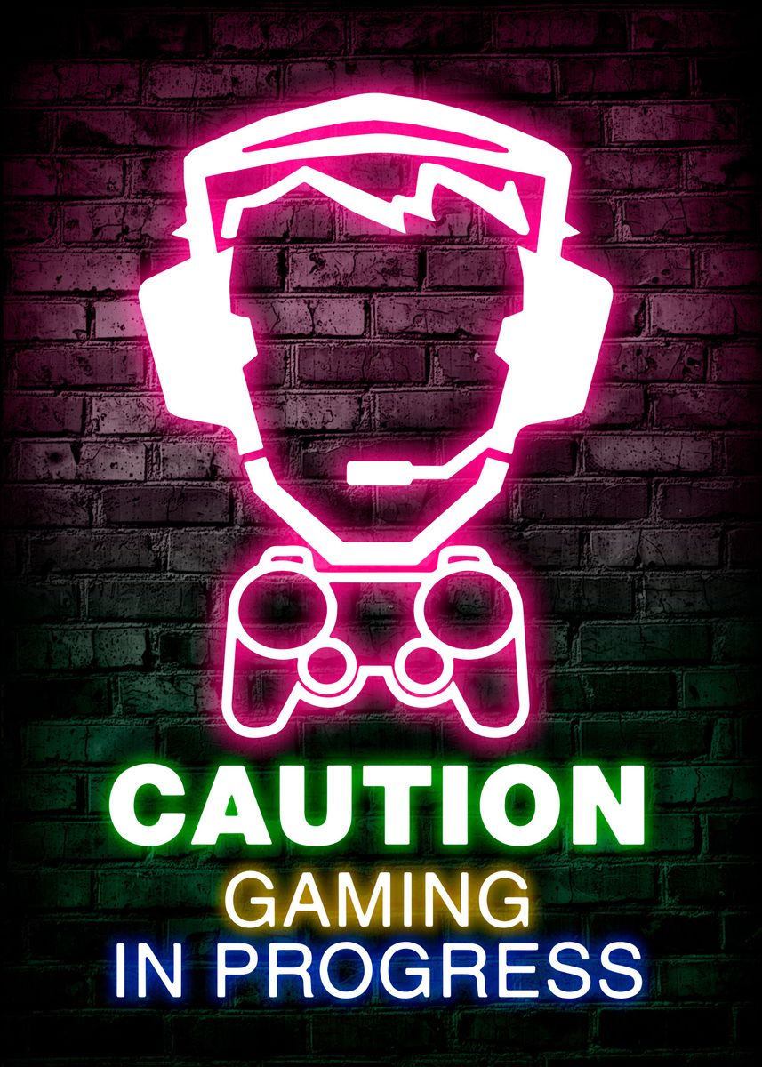'Caution gaming ' Poster, picture, metal print, paint by Metal Posters ...