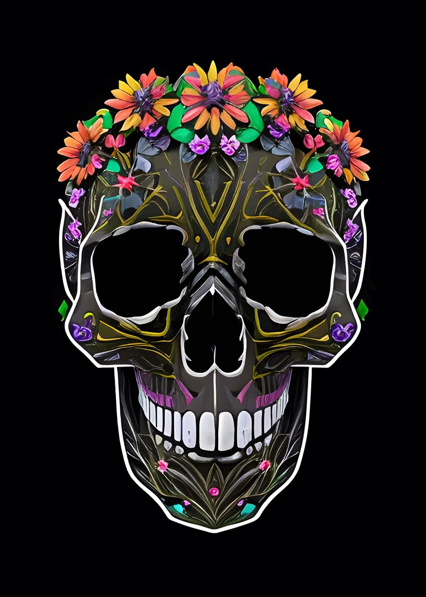 'Floral Skull Fusion' Poster, picture, metal print, paint by ...