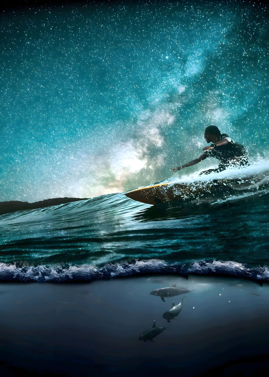 'surfing' Poster, picture, metal print, paint by bagong blue | Displate