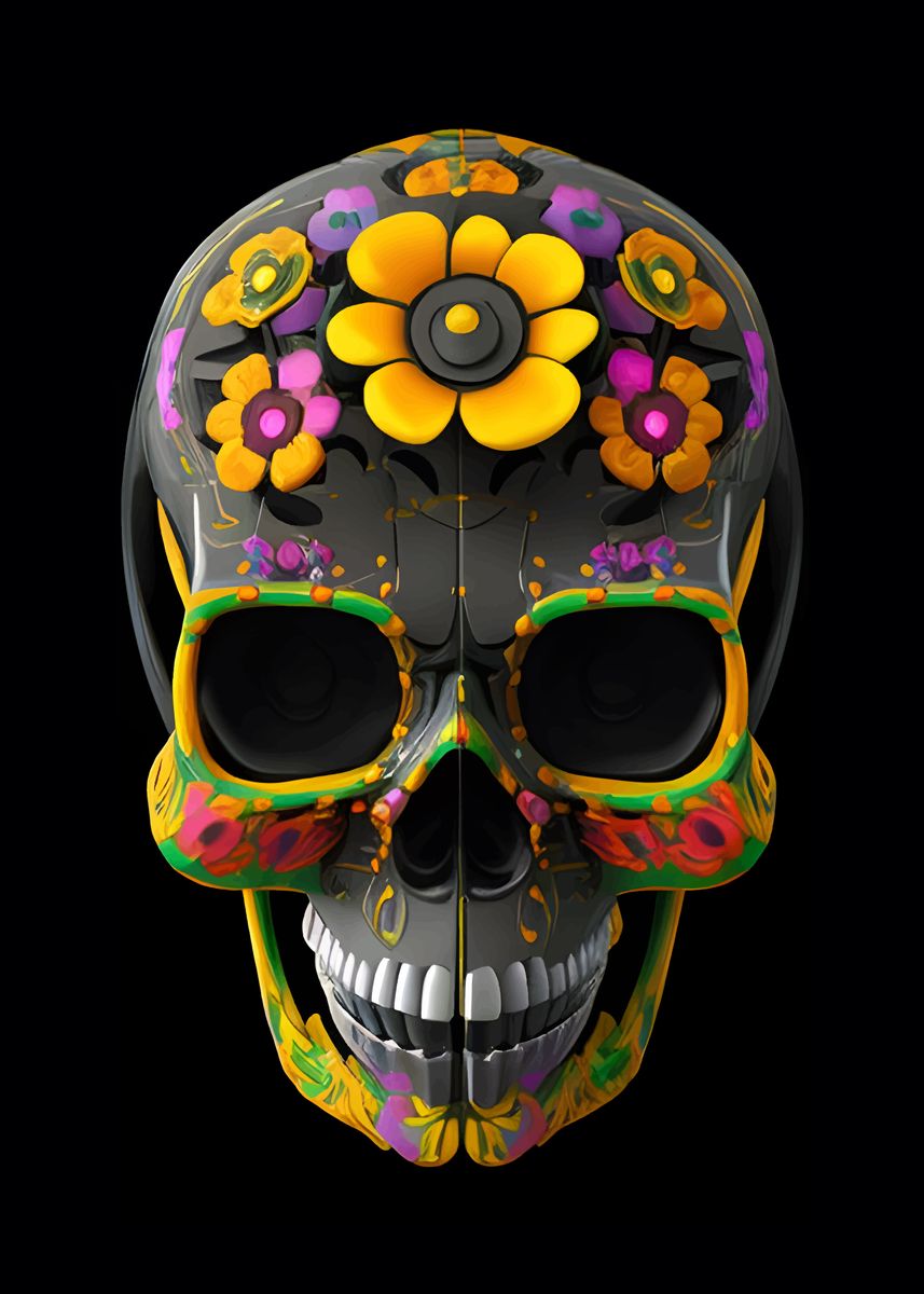 'Floral Skull Fusion' Poster, picture, metal print, paint by ...