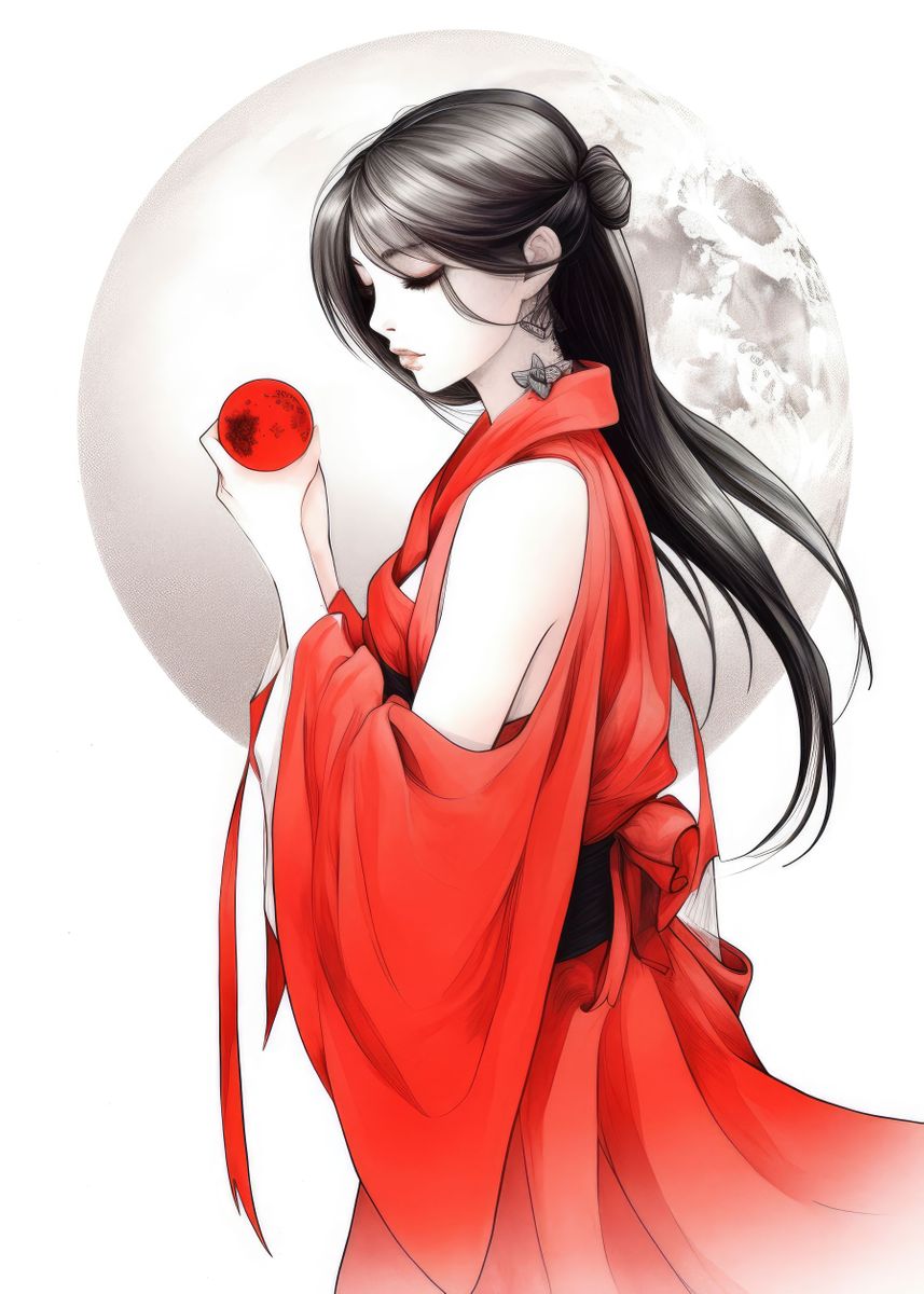 'Red Dress Manga Japan' Poster, picture, metal print, paint by Steven ...