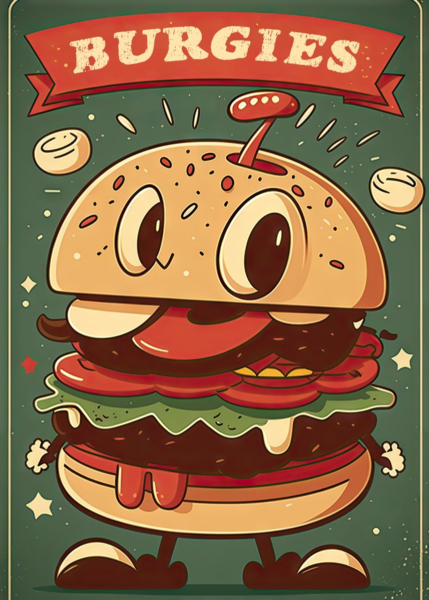 'Cartoon Vintage Burger' Poster, picture, metal print, paint by ...