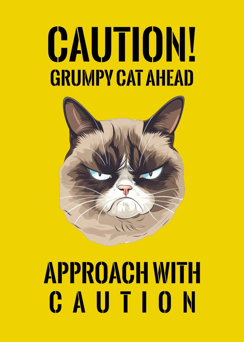 'Caution Grumpy Cat Ahead' Poster, picture, metal print, paint by ...