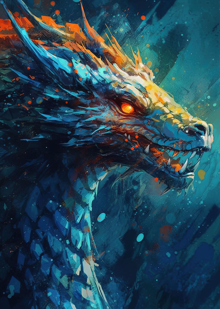 'Evil Chinese Water Dragon' Poster, picture, metal print, paint by ...