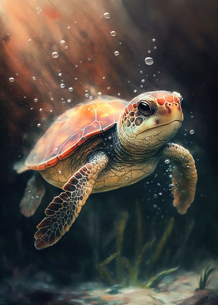 'Turtle Watercolor Drawing' Poster, picture, metal print, paint by AyrioArt | Displate