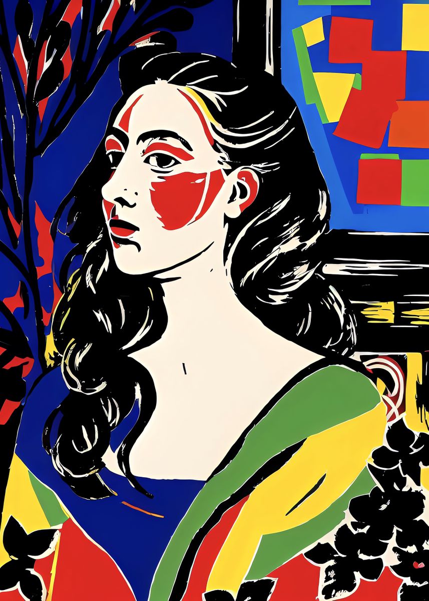 'French Woman Portrait' Poster, picture, metal print, paint by BluePinkPanther | Displate