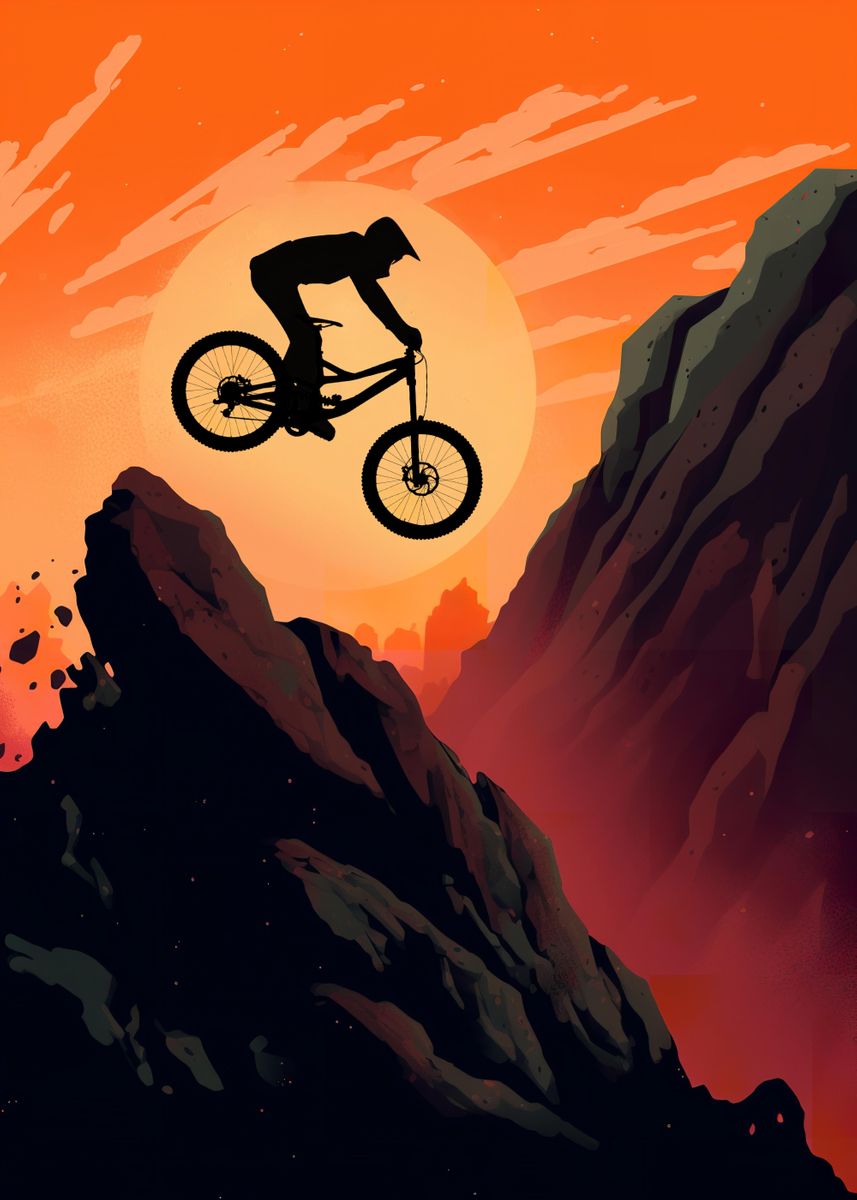 'Downhill MTB sunset' Poster, picture, metal print, paint by MaluBobo ...
