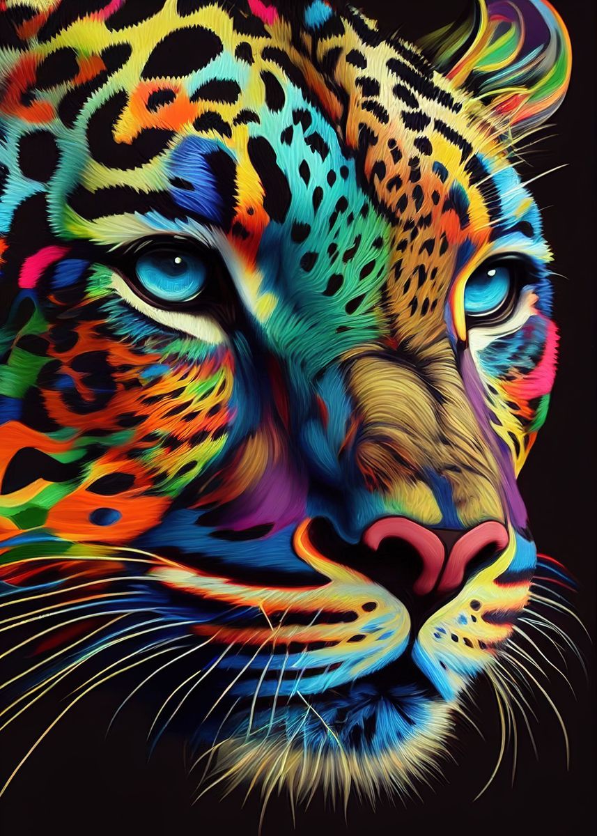 'Colorful Cheetah Animal' Poster, picture, metal print, paint by ...