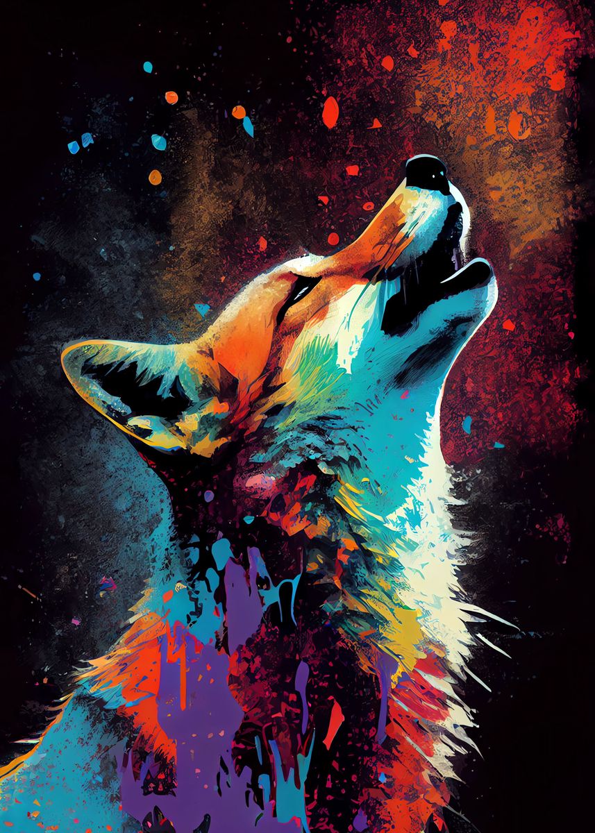 'Fox howl Animal' Poster, picture, metal print, paint by DecoyDesign ...