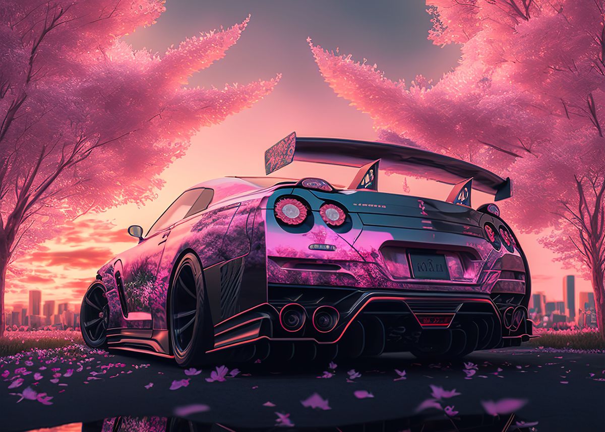 'car cherry blossoms sakura' Poster by MatiasCurrie | Displate