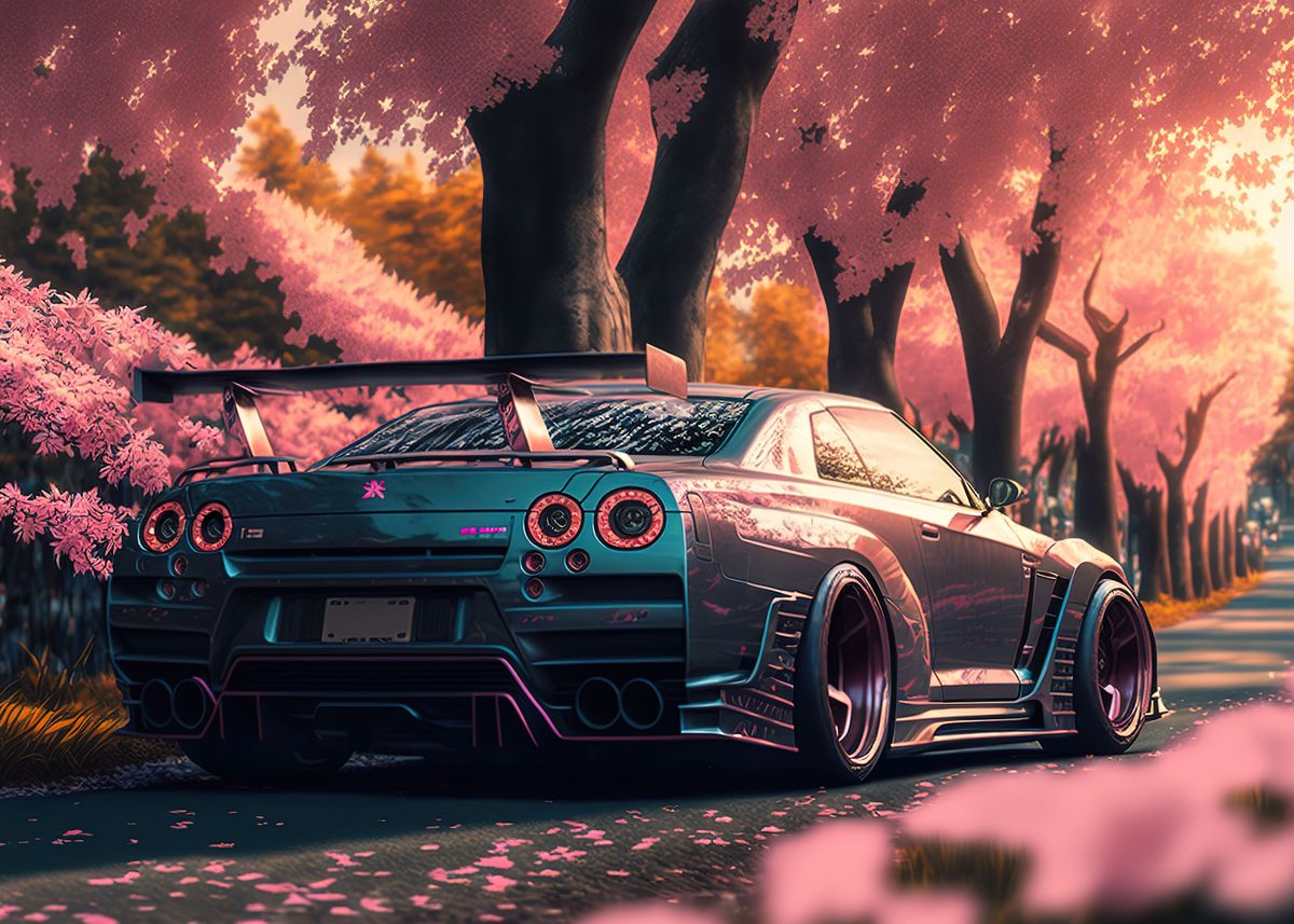 'car cherry blossoms sakura' Poster by MatiasCurrie | Displate