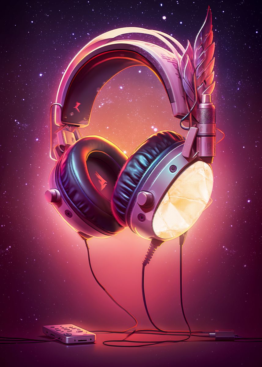 'Synthwave Gamer Headset' Poster, picture, metal print, paint by The ...