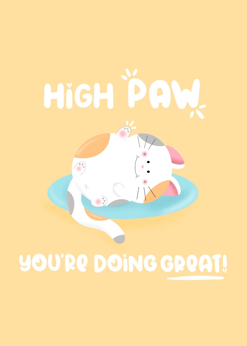 'High Paw Pun Cat' Poster, picture, metal print, paint by Ting | Displate