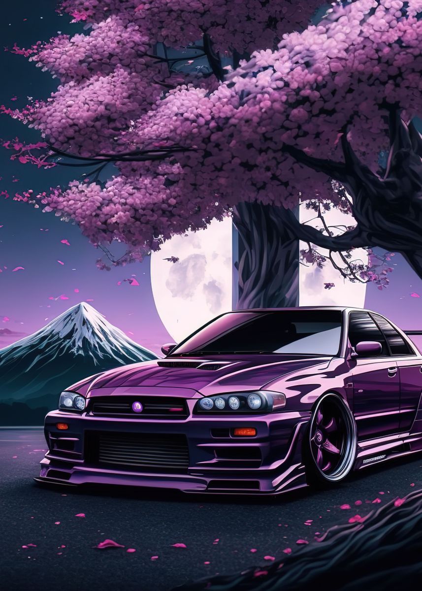 'car cherry blossoms sakura' Poster, picture, metal print, paint by ...