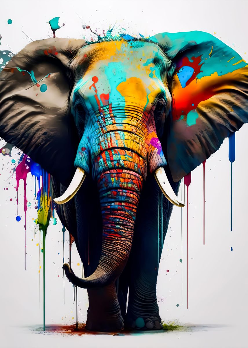 'Elephant Colorful' Poster, picture, metal print, paint by Funny Game ...