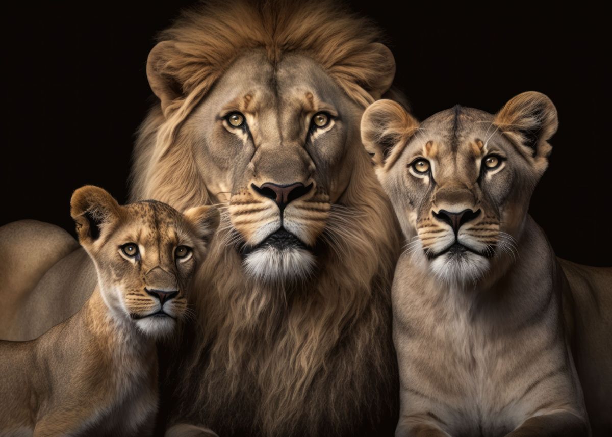 'Lions family with cubs' Poster by Volodymyr Burdiak | Displate